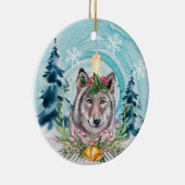 Festive Christmas Wolf Holiday Tree Ceramic Ornament | Zazzle