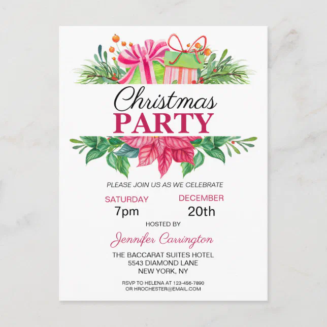 Festive Colorful Christmas Party Invitation Postcard | Zazzle