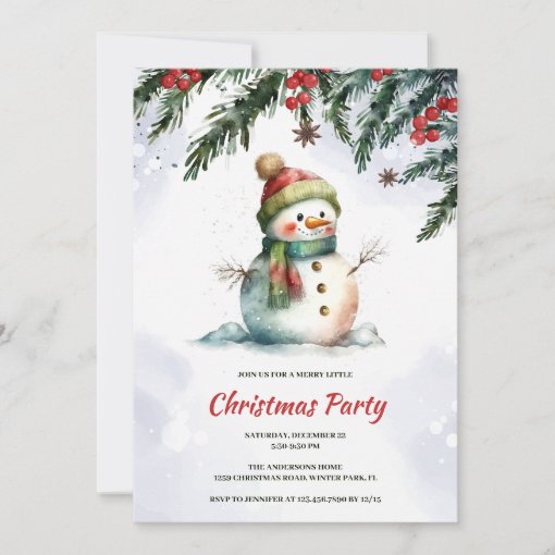 Festive Cute Snowman Christmas Party Invitation | Zazzle