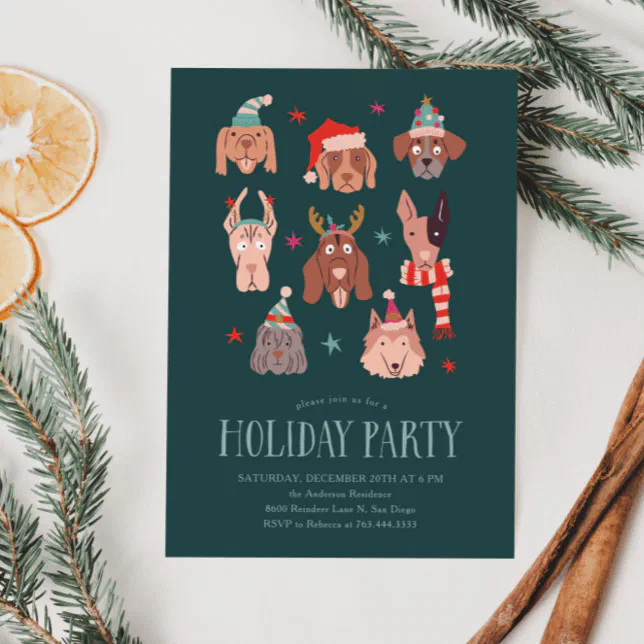 Festive Dogs Christmas Party Invitation | Zazzle