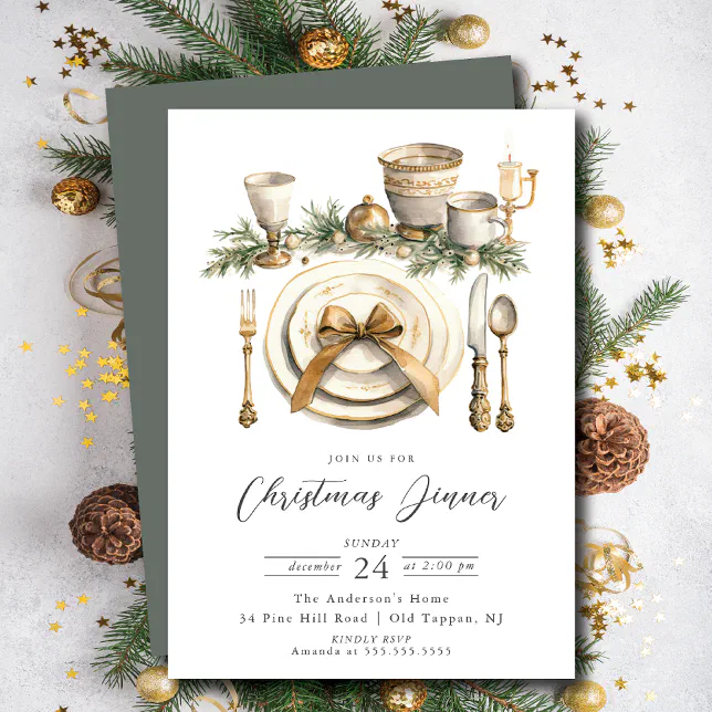 Festive Elegance Christmas Dinner Invitation | Zazzle