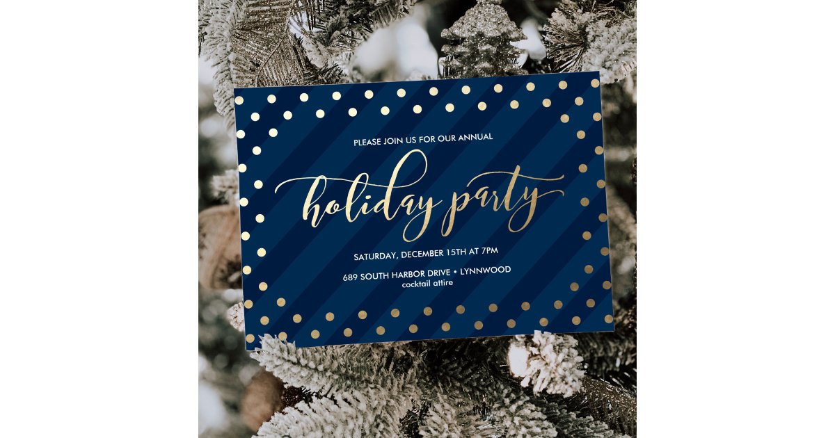 Festive Faux Foil Navy Holiday Party Invitation | Zazzle