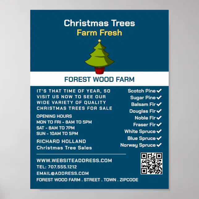 Festive Fir Tree Design, Christmas Tree Sales Poster | Zazzle