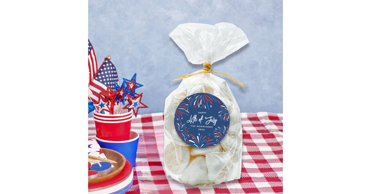 Festive Fireworks Custom 4th of July Party Classic Round Sticker | Zazzle