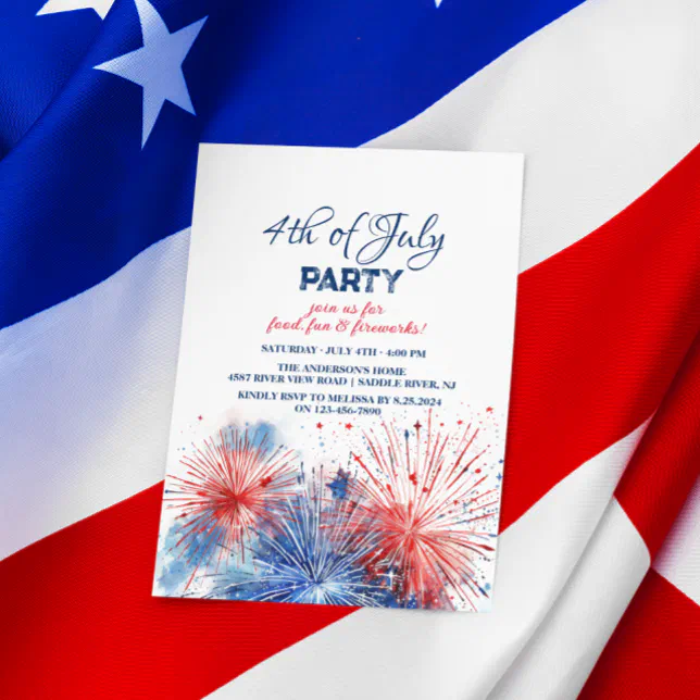 Festive Fireworks Happy 4th of July Party Invitation | Zazzle