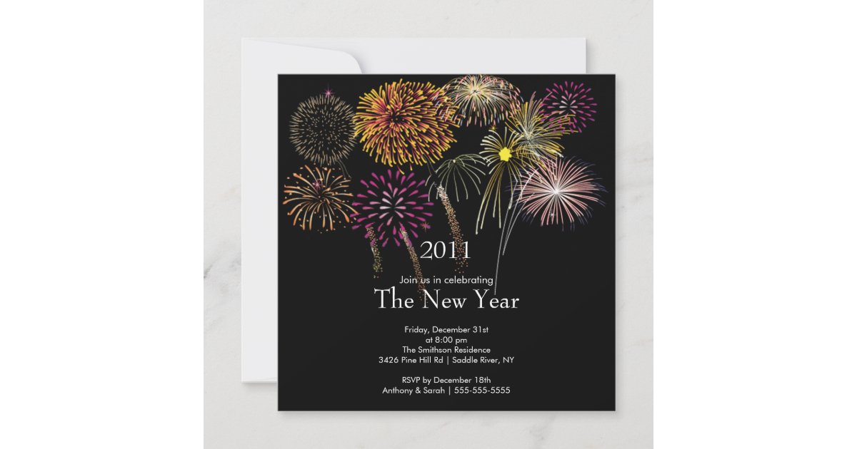 Festive Fireworks New Year Party Invitation | Zazzle