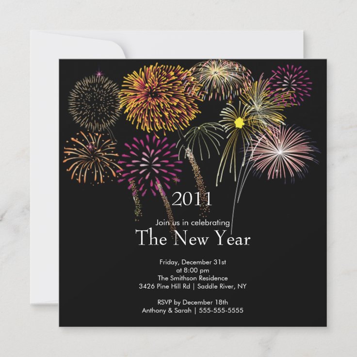Festive Fireworks New Year Party Invitation | Zazzle