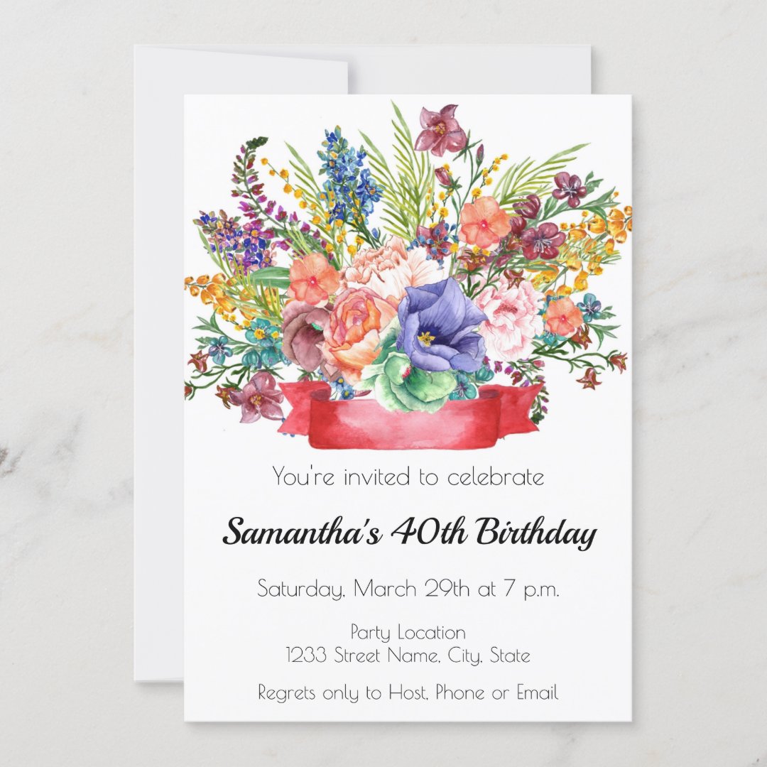 Festive Flower Birthday Invitation | Zazzle