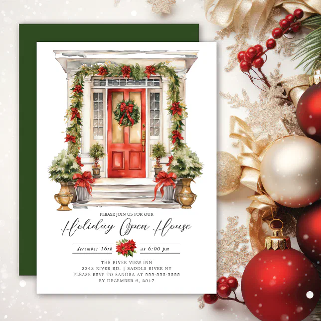 Festive Front Door Holiday Open House Invitation | Zazzle