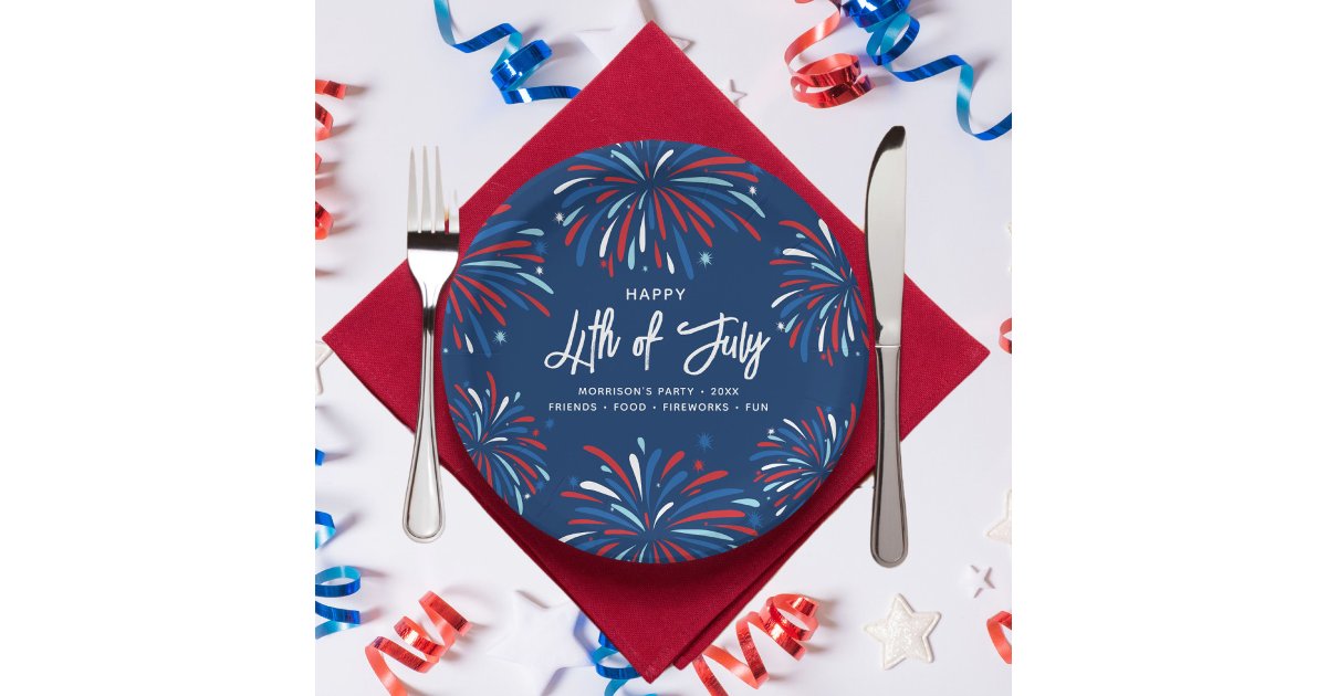Festive Fun Patriotic Fireworks 4th of July Party Paper Plates | Zazzle