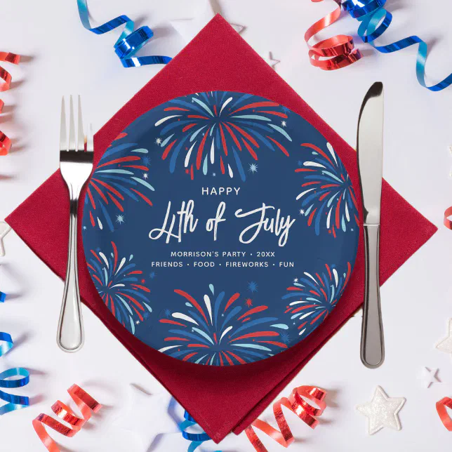 Festive Fun Patriotic Fireworks 4th of July Party Paper Plates | Zazzle