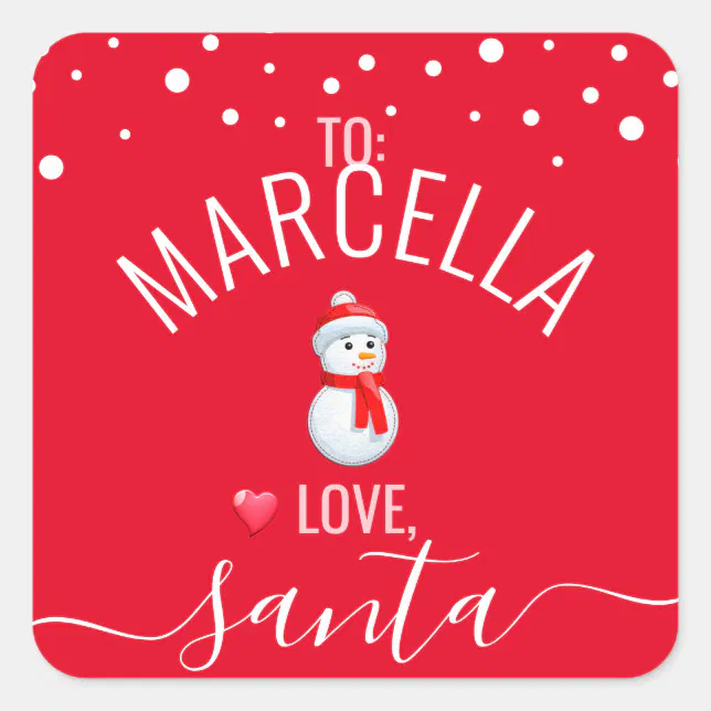 Festive, Fun Red "Love, Santa" Custom Christmas Square Sticker | Zazzle