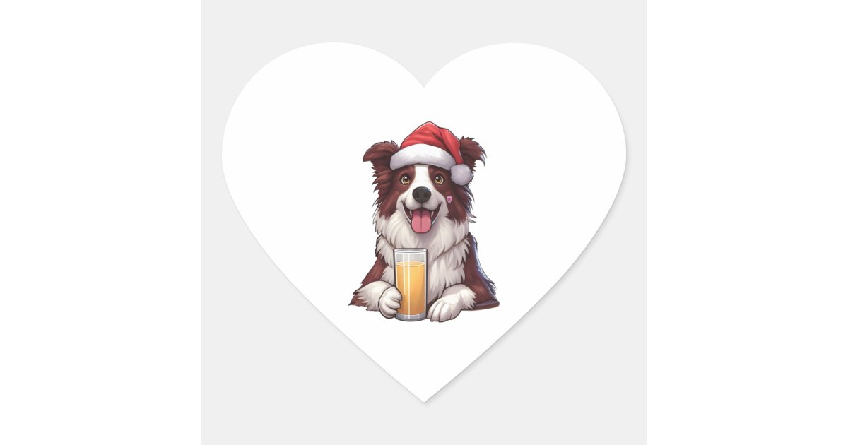 Festive Furry Grin Border Collie's Christmas Delig Heart Sticker | Zazzle