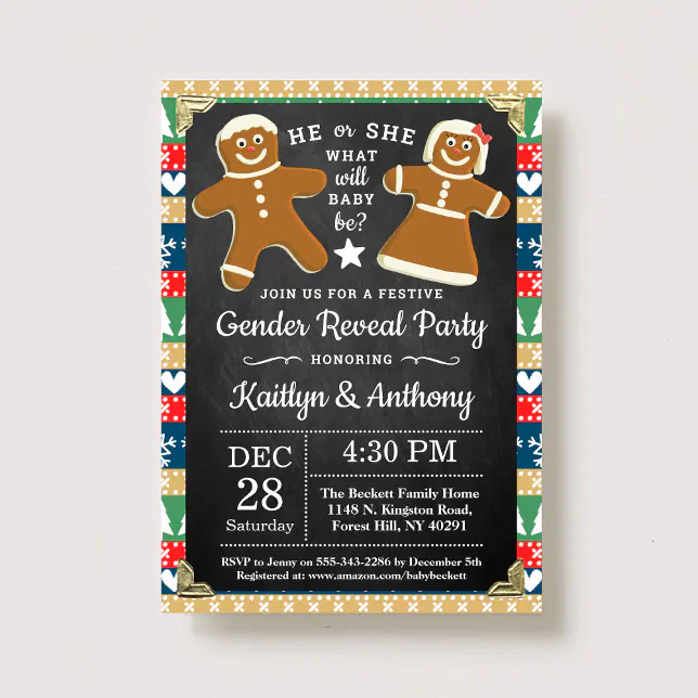 Festive Gingerbread Christmas Gender Reveal Party Invitation | Zazzle