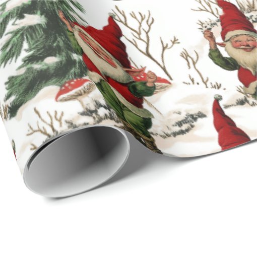 Festive Gnome and Mushroom Woodland Christmas Wrapping Paper | Zazzle