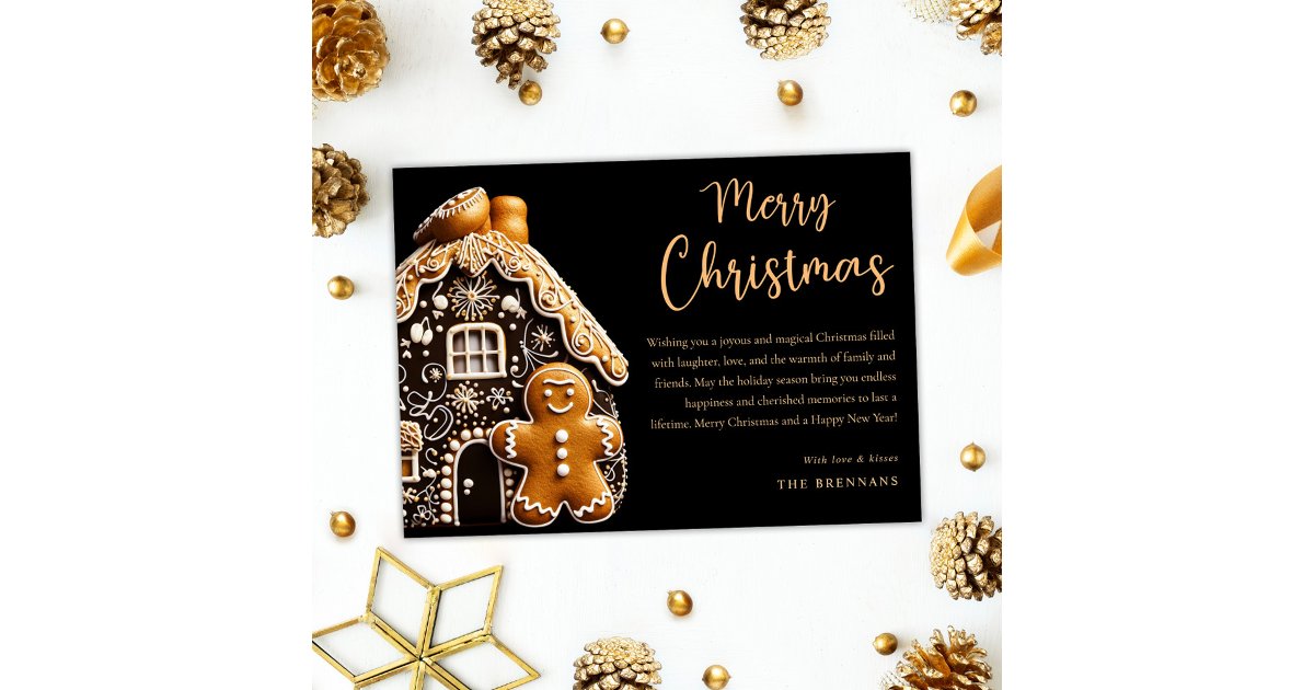 Festive Gold Gingerbread Merry Christmas Holiday Card | Zazzle