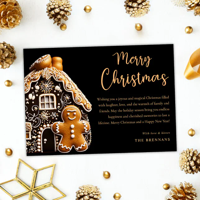 Festive Gold Gingerbread Merry Christmas Holiday Card | Zazzle
