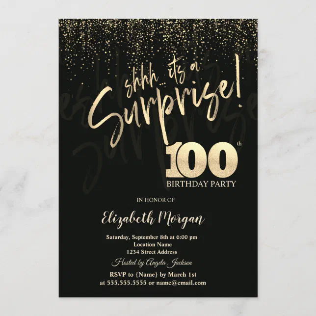 Festive Gold Surprise 100th Birthday Party Invitation | Zazzle