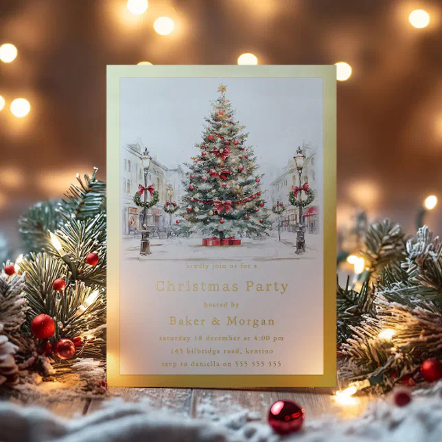 Festive Golden Border Corporate Christmas Party Foil Invitation | Zazzle