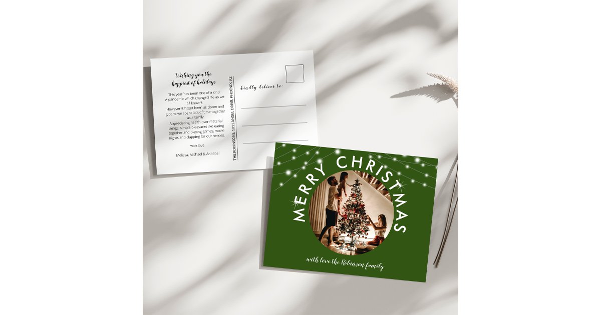 Festive Green Christmas Holiday Photo Postcard | Zazzle