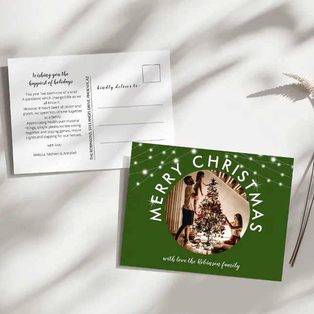 Festive Green Christmas Holiday Photo Postcard | Zazzle