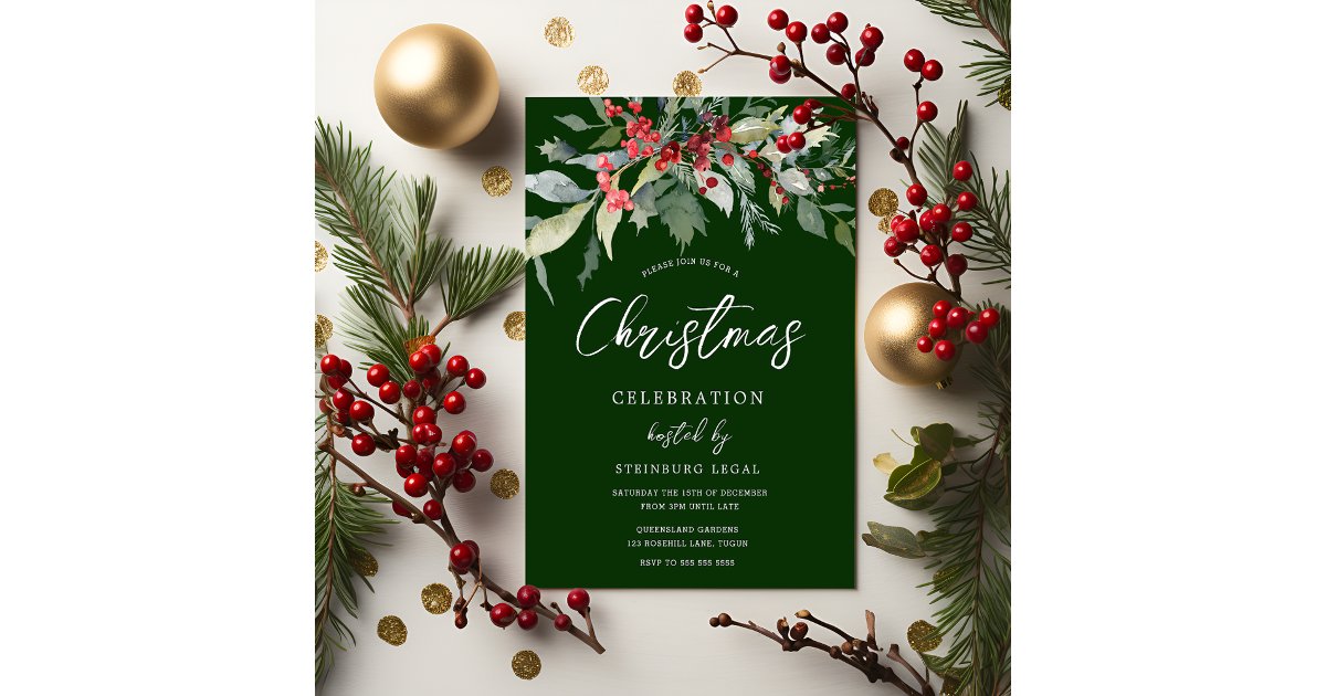 Festive Green Corporate Office Christmas Party Invitation | Zazzle