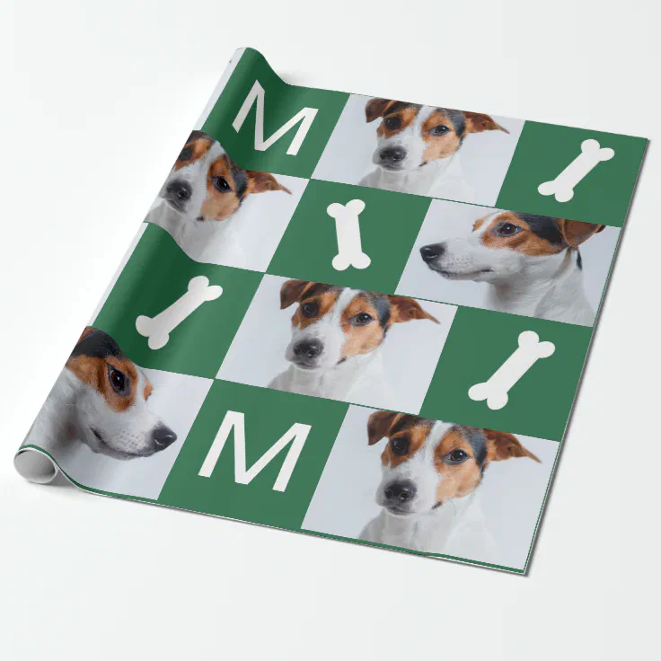 Festive Green Dog Bones Photo Collage Christmas Wrapping Paper | Zazzle