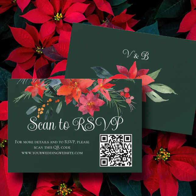 Festive Green Holiday Floral Wedding QR Code RSVP Card | Zazzle