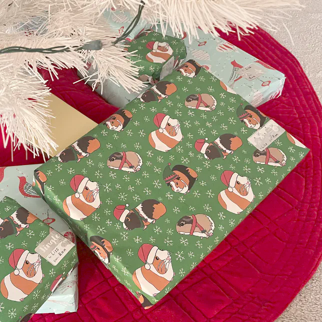 Festive Guinea Pigs Christmas Patterned Wrapping Paper | Zazzle