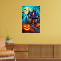 Festive Halloween Haunted House Illustration Poster | Zazzle