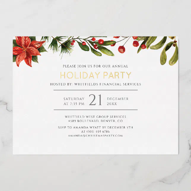 Festive Holiday Corporate Christmas Party Gold Foil Invitation | Zazzle