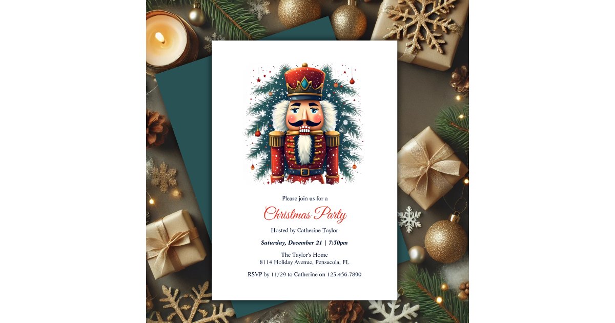 Festive Holiday Elegant Nutcracker Christmas Party Invitation | Zazzle