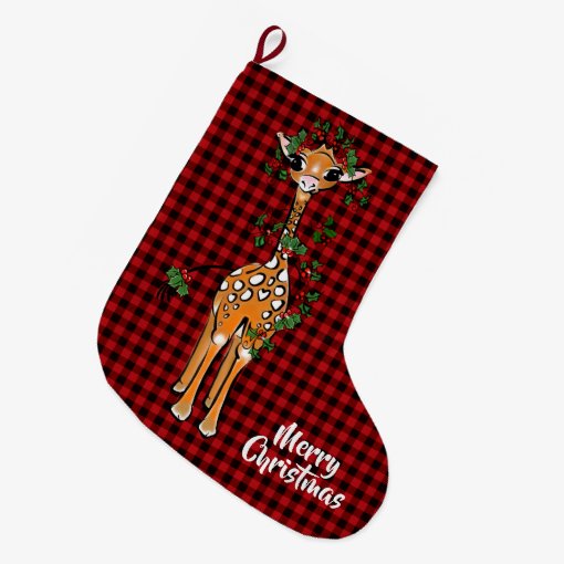 Festive Holiday Giraffe, garland, buffalo plaid Large Christmas ...