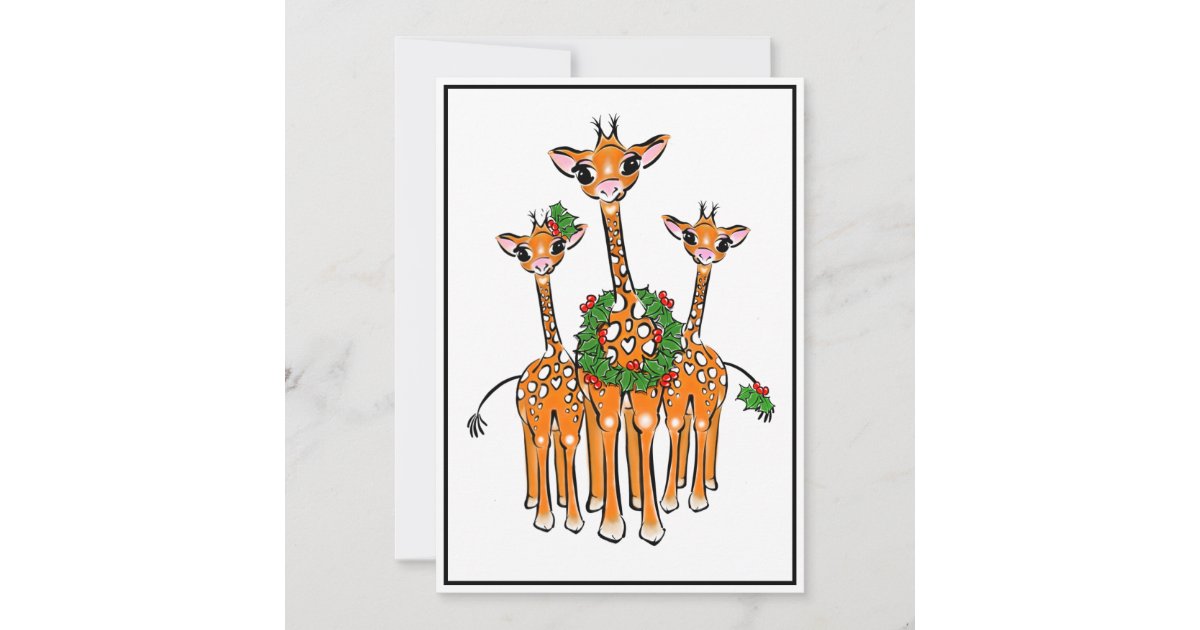 Festive Holiday Giraffes, Holly wreath, Cheers | Zazzle