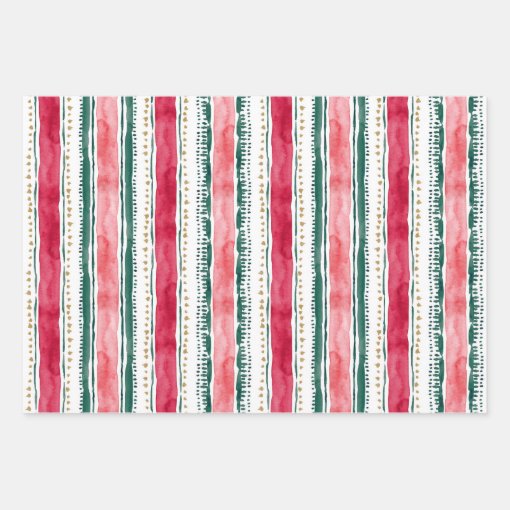 FESTIVE HOLIDAY Poinsettia Stripe Red Green Wrapping Paper Sheets | Zazzle