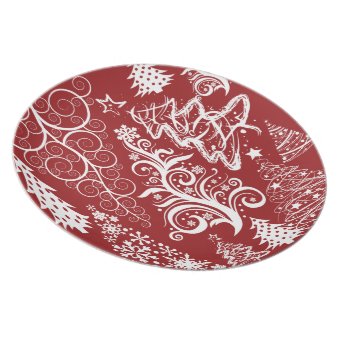 Festive Holiday Red Christmas Tree Xmas Pattern Dinner Plate | Zazzle