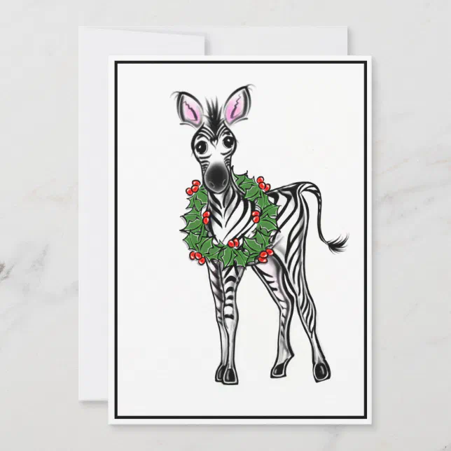 Festive Holiday Zebra Illustration, Holly wreath | Zazzle