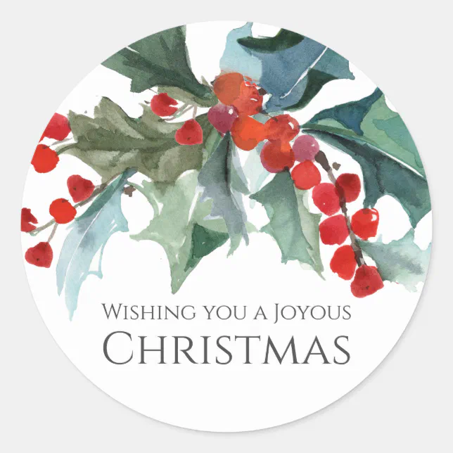 Festive Holly and Berries Evergreens Christmas Classic Round Sticker ...
