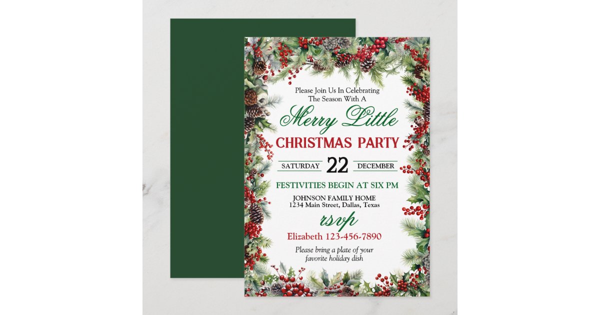 Festive Holly Border Christmas Party Invitation | Zazzle