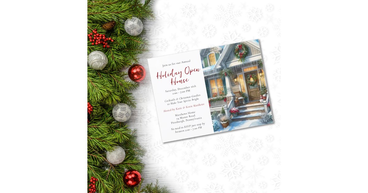 Festive Home Holiday Open House Photo Invitation Postcard | Zazzle