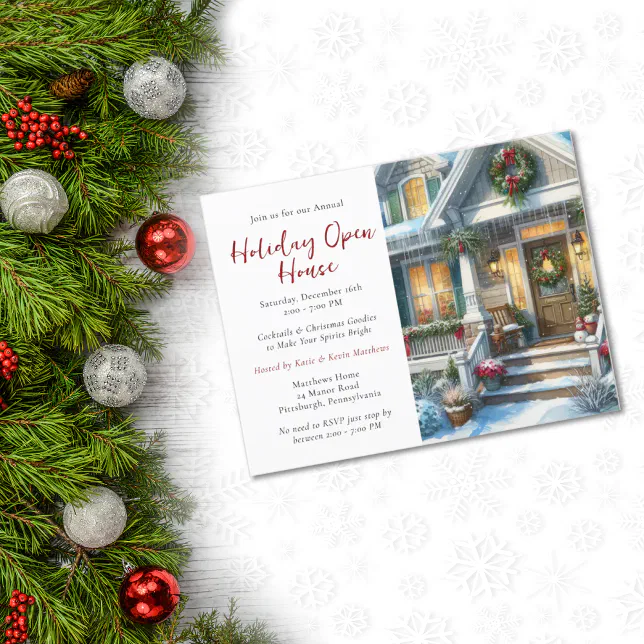 Festive Home Holiday Open House Photo Invitation Postcard | Zazzle