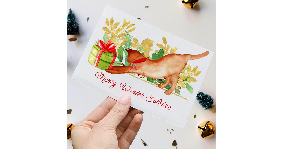 Festive Kitty Cat Winter Solstice Pagan Holiday Card | Zazzle