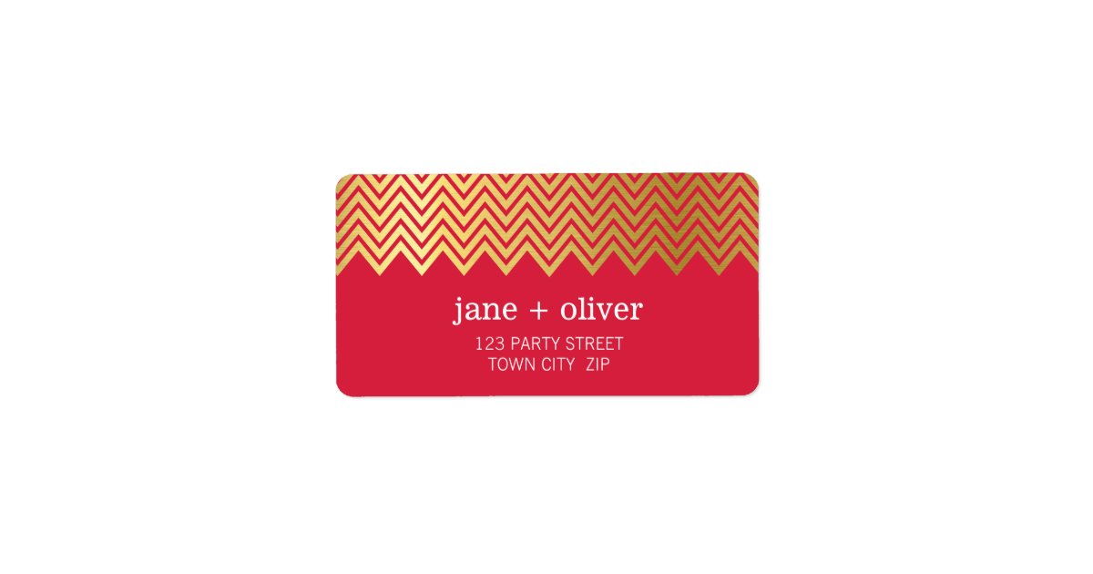 FESTIVE LABEL modern chevron pattern gold foil red | Zazzle