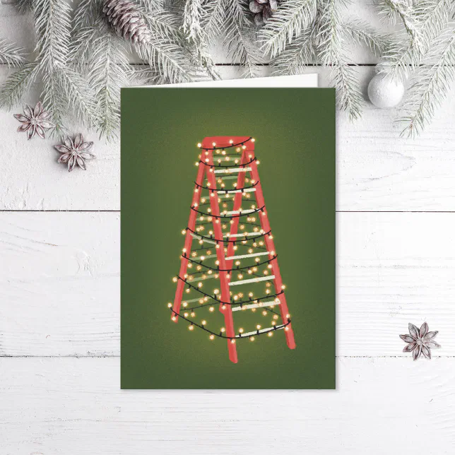 Festive Ladder Design Build Construction Holiday Card | Zazzle