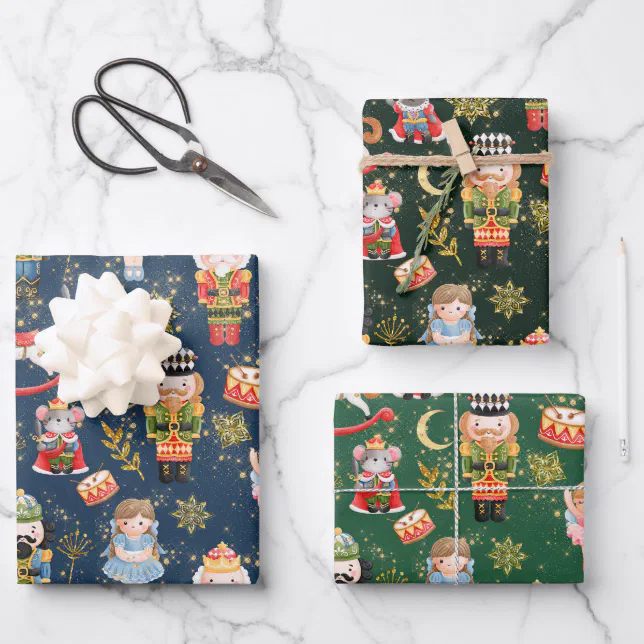 Festive Magical Cute Nutcracker Ballet Characters Wrapping Paper Sheets ...