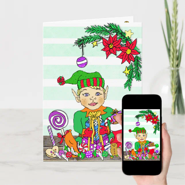 Festive Merry Christmas Elf Card | Zazzle