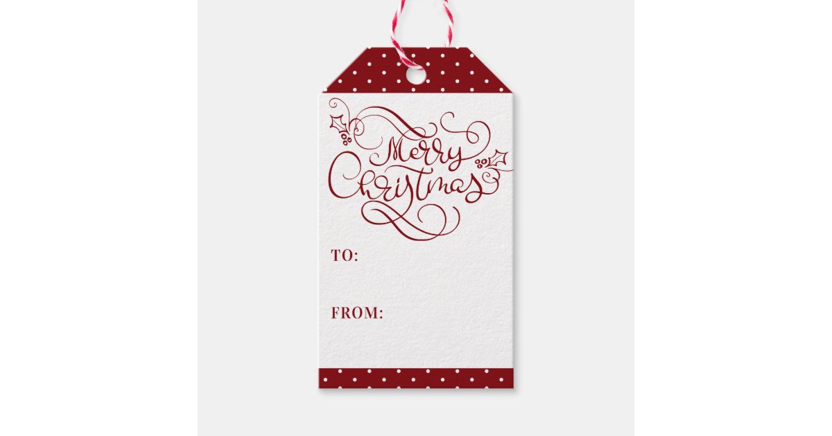 Festive Merry Christmas Fancy Script Your Color Gift Tags | Zazzle