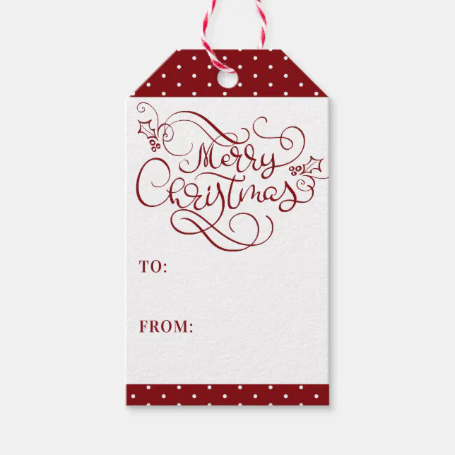 Festive Merry Christmas Fancy Script Your Color Gift Tags | Zazzle