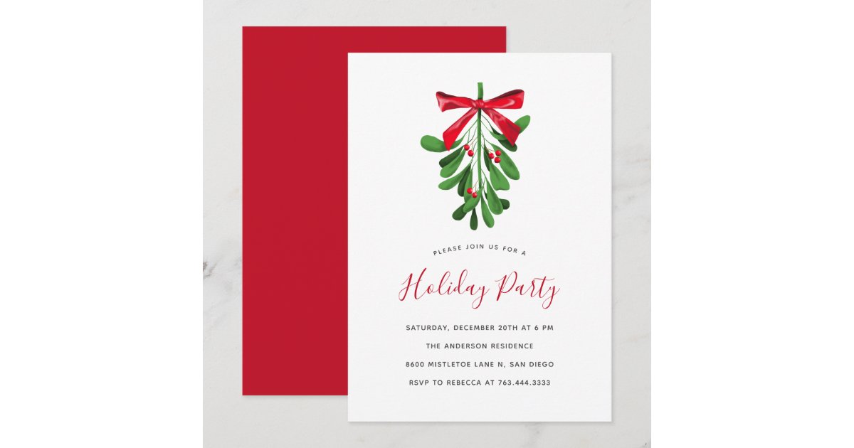 Festive Mistletoe Christmas Dinner Party Invitation | Zazzle