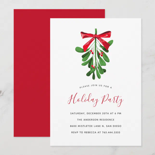 Festive Mistletoe Christmas Dinner Party Invitation | Zazzle
